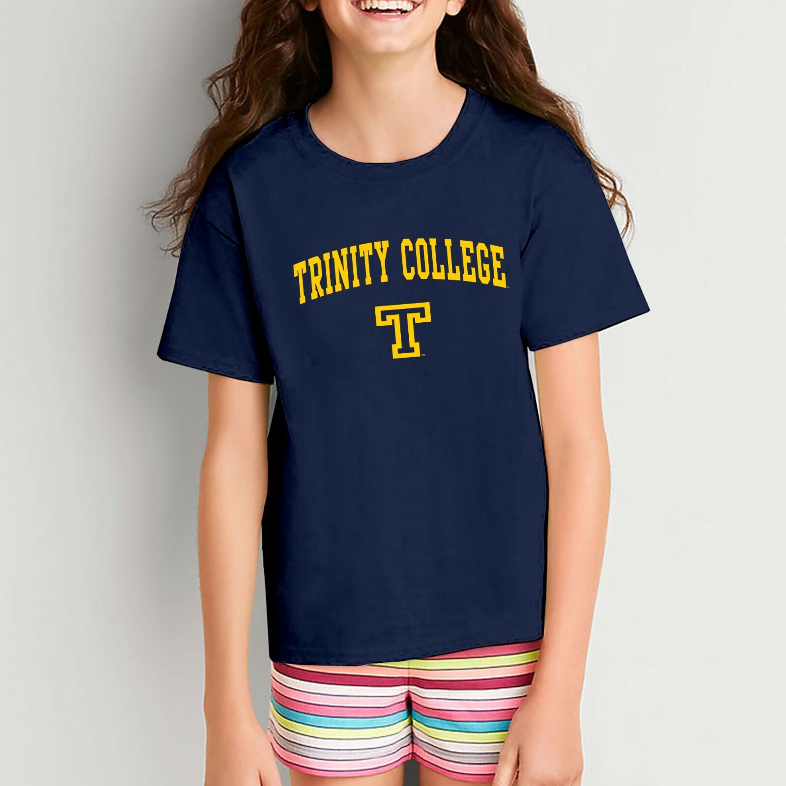 Trinity College Bantams Arch Logo Licensed Unisex Youth T-Shirt - Navy ...