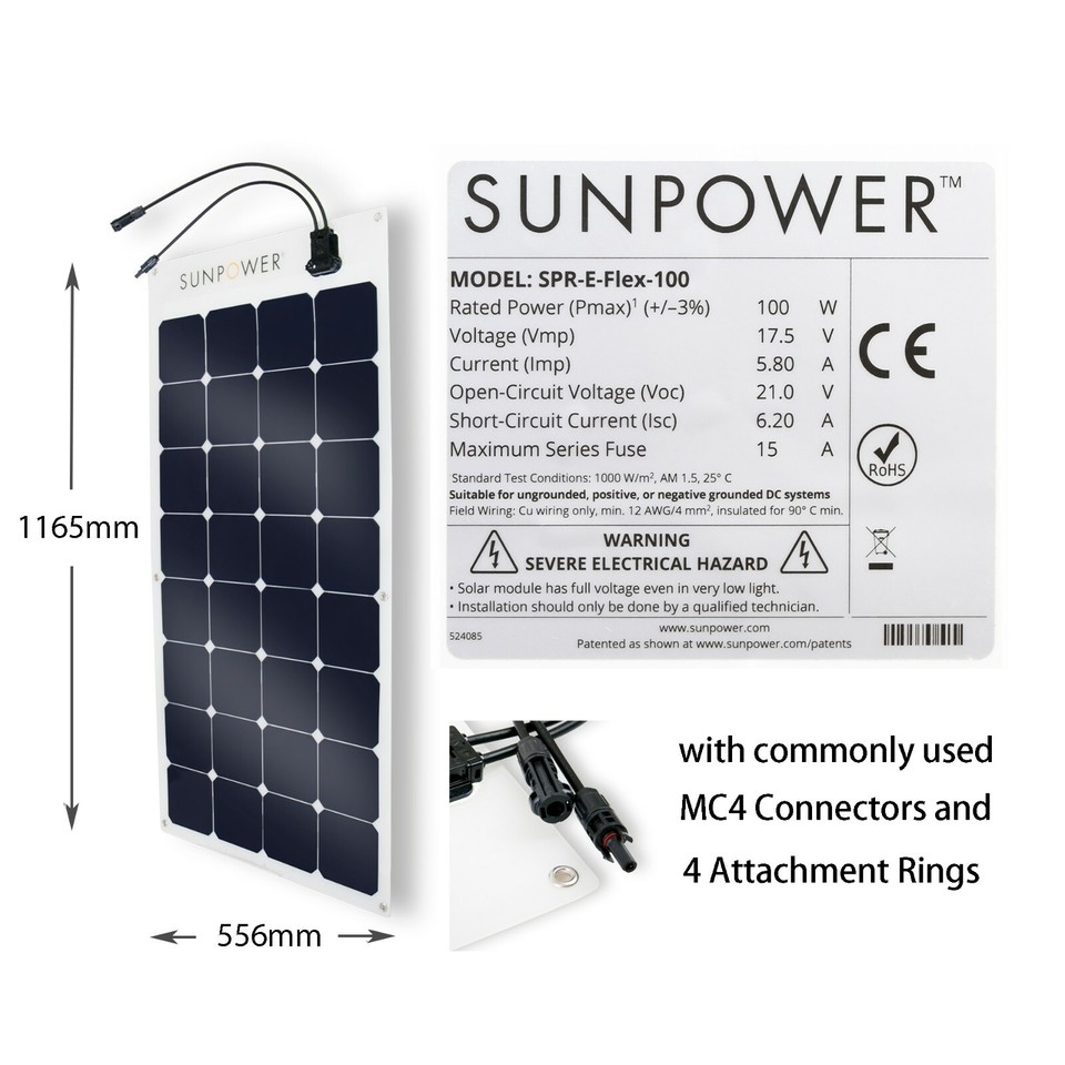 200W Flexible Authentic SunPower Solar Panel Great for Marine, RV and ...
