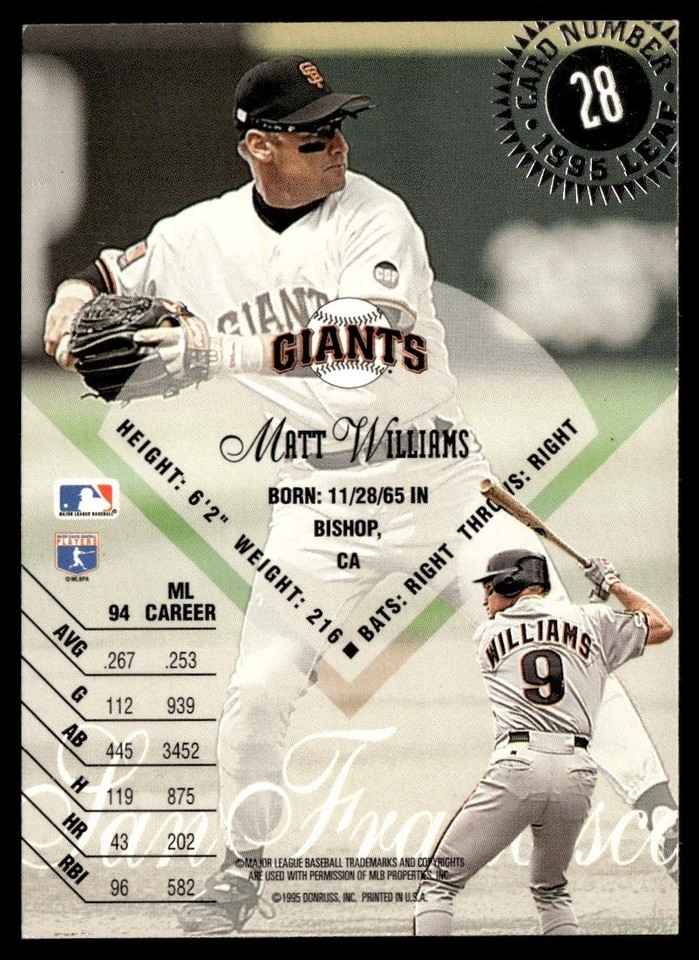 1995 Leaf Matt Williams San Francisco Giants #28 | eBay