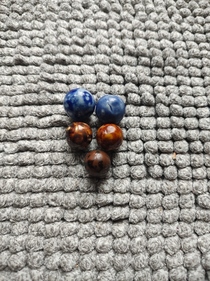 HTF Lot of 5 Early Antique Clay Bennington Marbles Glazed Blue & Brown ...