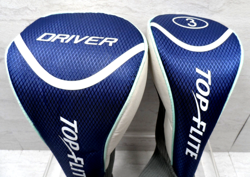 TOP FLITE Driver & 3 Wood Head Cover Blue/White/Aqua Trim Gray Sock ...
