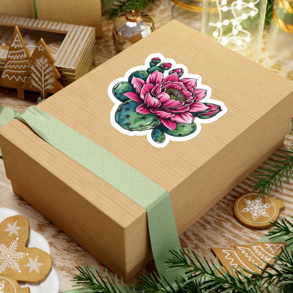 Desert Cactus Pink Flower Realistic Nature Artwork Kiss Cut Sticker ...