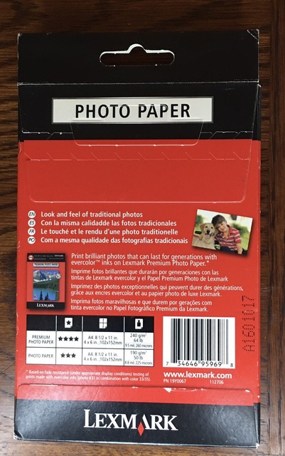 Lexmark 4 X 6 Inch Photo Paper for Inkjet Printers 50 Sheets W/hallmark ...