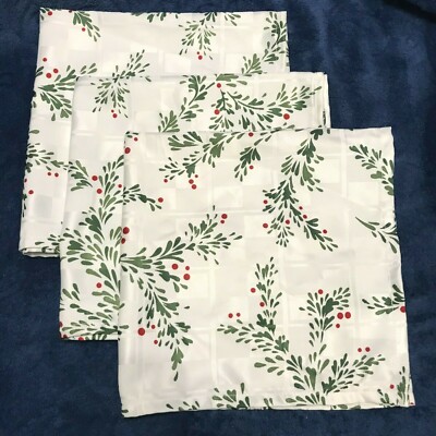 SET OF 3 FOOD NETWORK CHRISTMAS/HOLIDAY CLOTH NAPKINS-WHITE W/GREEN ...