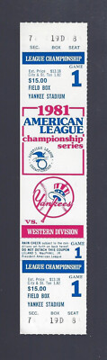 vintage 1981 ALCS GAME #1 OAKLAND A'S @ YANKEES FULL TICKET - TOMMY ...