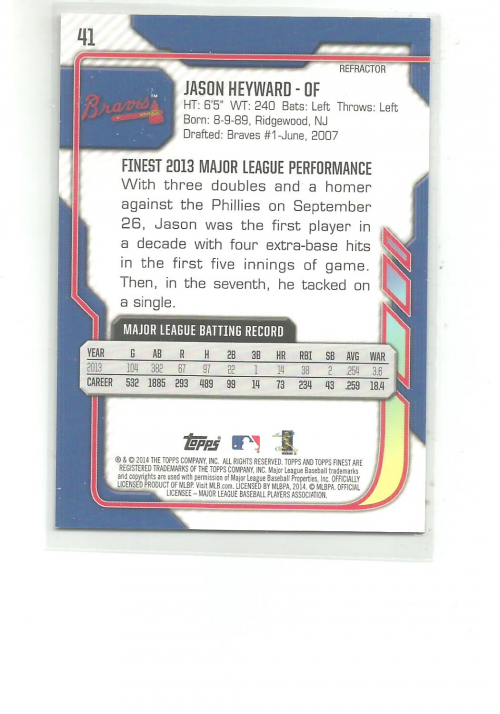 2014 FINEST GOLD REFRACTORS #41 JASON HEYWARD 38/50 | eBay