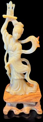 AGATE KWAN YIN ANTIQUE STATUE FLOWERS CARVING CARNELIAN CHINESE BUDDHA ...