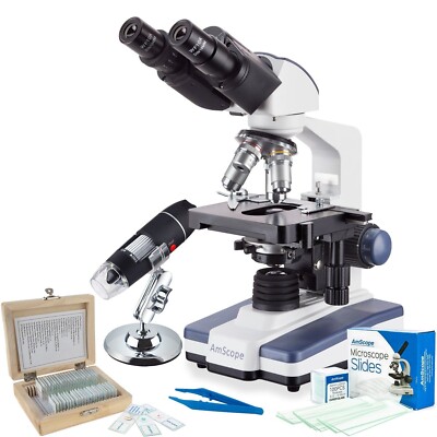 Amscope 40X-2500X Rechargeable Compound Microscope Kit +USB Handheld ...