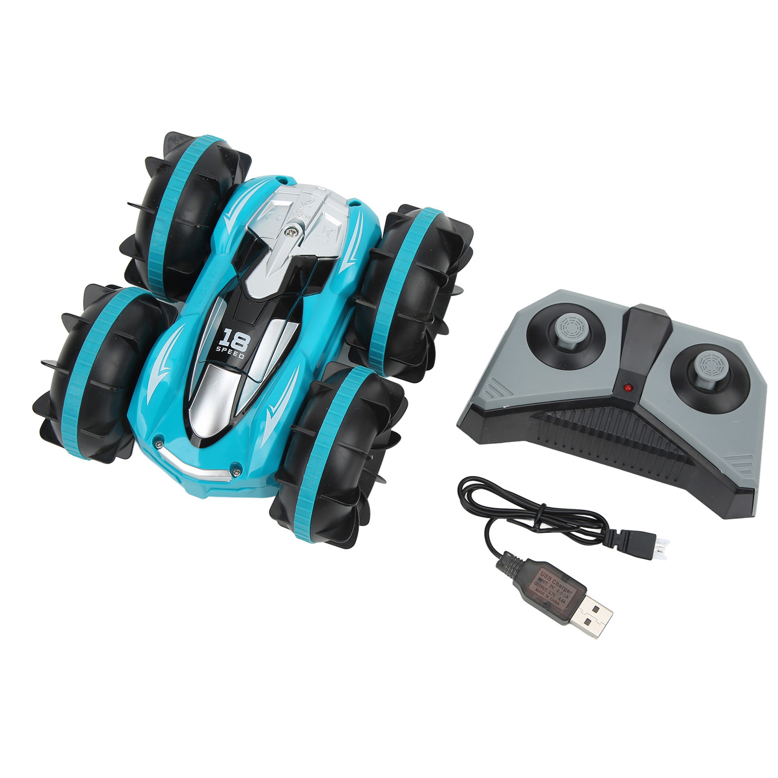 Amphibious RC Car Turquoise Waterproof 2.4GHz RC Stunt Car For Kids ...