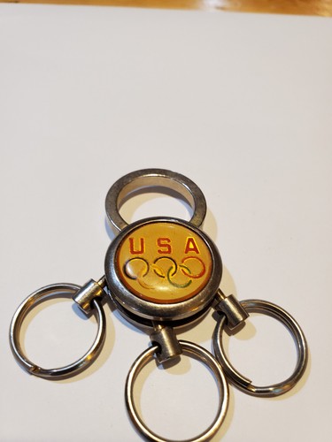 Vintage Keychain USA OLYMPICS Key Ring Metal & Enamel Fob Olympic Rings ...
