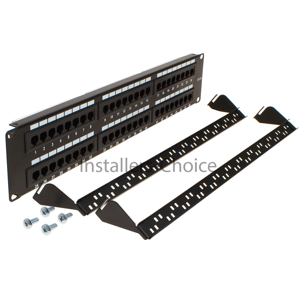 48 port Cat5e UTP LAN wall mount patch panel bracket RJ45 110 Network ...