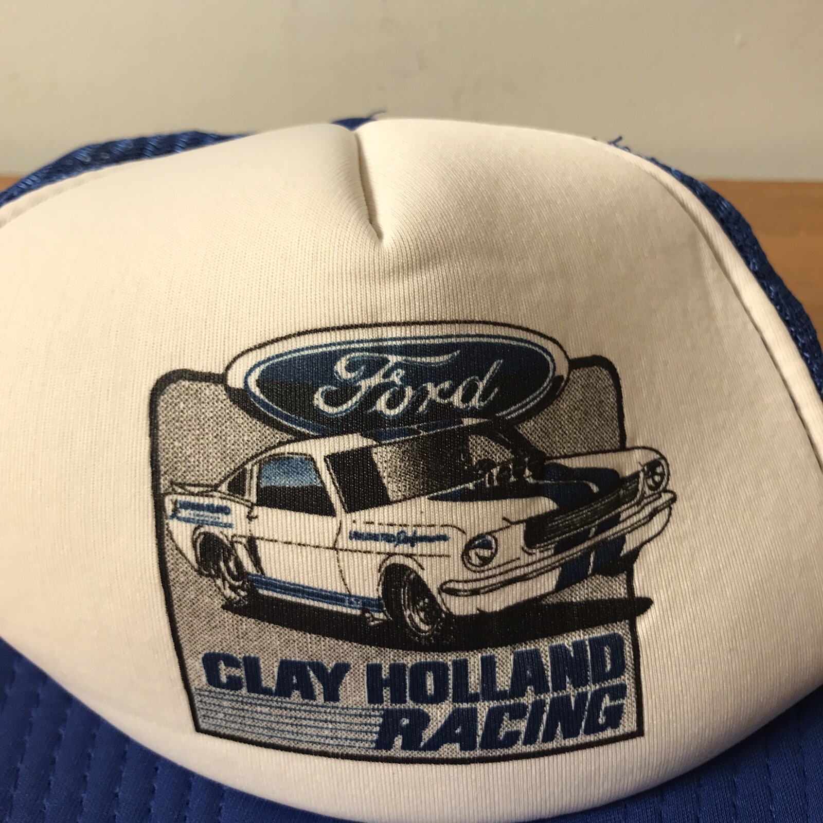 ford clay holland racing white and blue hat Vintage S… - Gem
