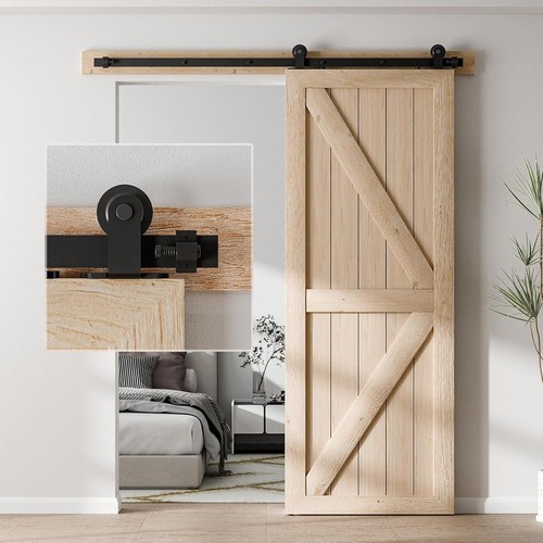 2M Sliding Barn Wood Door Hardware Track Rollers Kit For Single Door ...