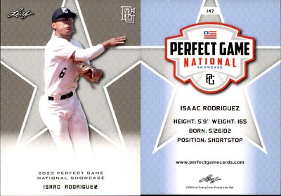 ISAAC RODRIGUEZ 2020 LEAF PERFECT GAME NATIONAL SHOWCASE ROOKIE CARD ...