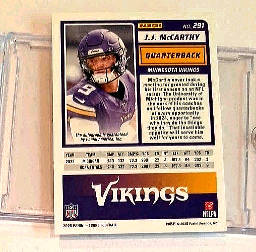 2025 Panini Score Signatures #291 J.J. McCarthy Autograph Vikings Auto ...