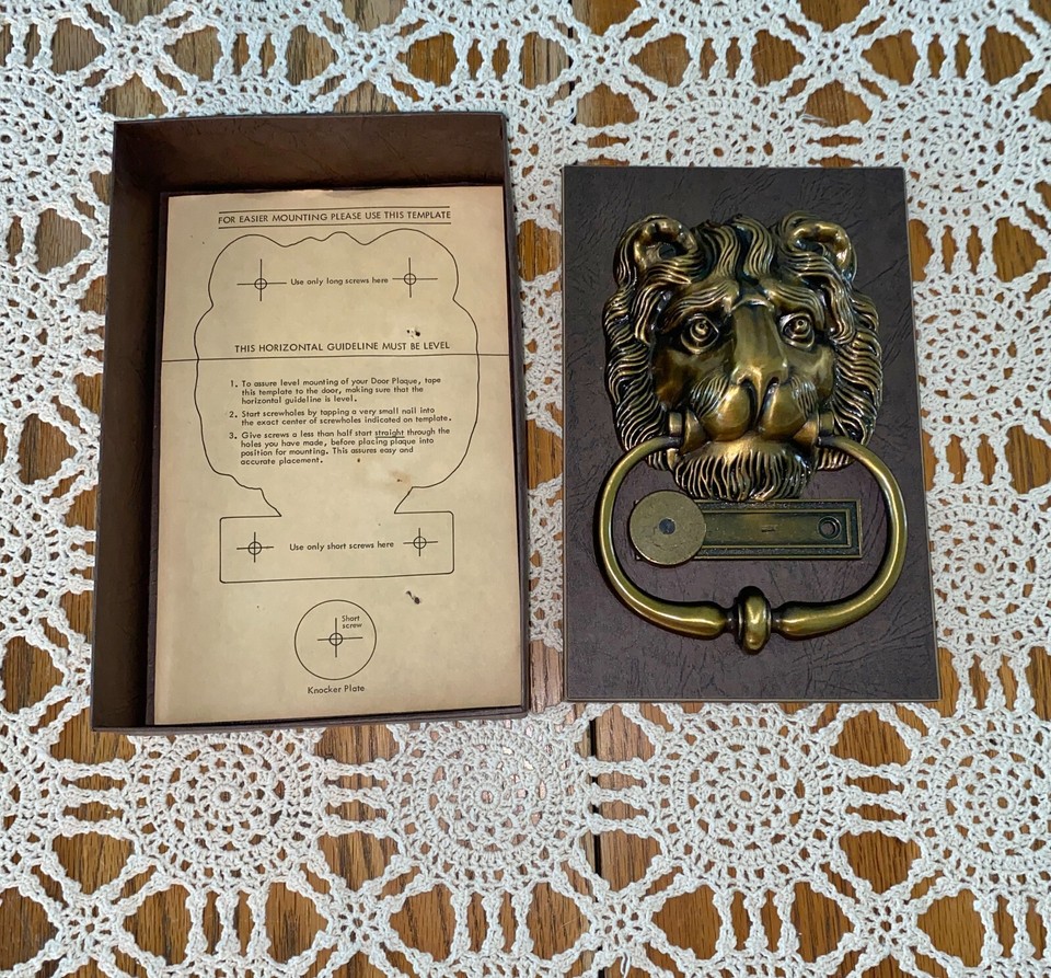 Large Brass/Brass Finish Lion Head Door Knocker with Knocker Plate ...