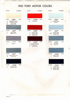 1965 FORD MUSTANG FAIRLANE RANCHERO GALAXIE MERCURY LINCOLN 65 PAINT ...