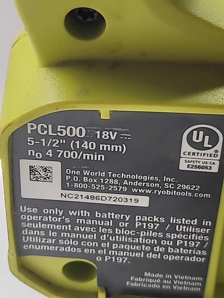 Genuine RYOBI PCL500 5-1/2" 18V 18 Volt Cordless Circular Saw Rj124 ...