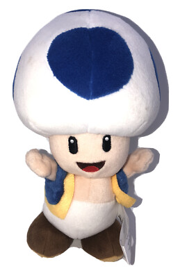Blue Toad Plush Little Buddy Super Mario Stuffed 7" Authentic Nintendo ...