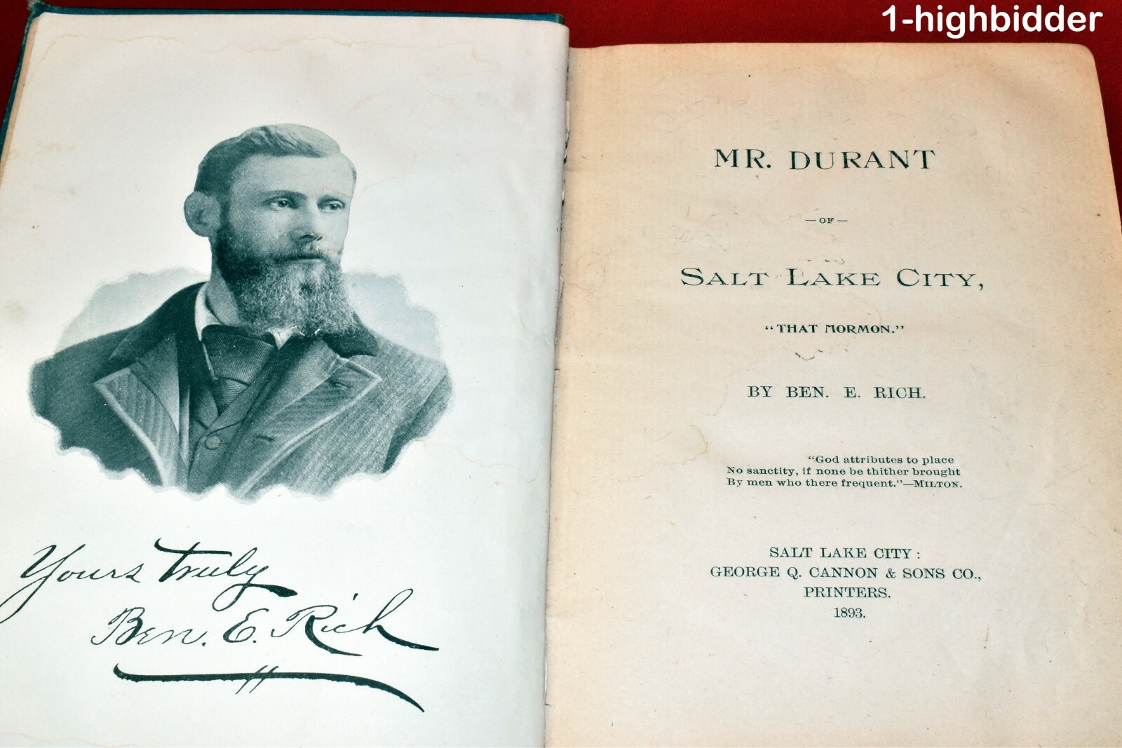 1893 Mr Durant Salt Lake City Utah That Mormon Hardcover Ben Rich LDS ...