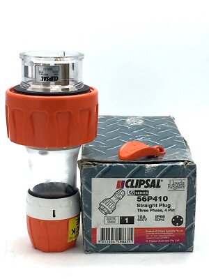 CLIPSAL Straight Plug 56P410 Three Phase 4 Pin 10A 500V 50Hz IP66 ...