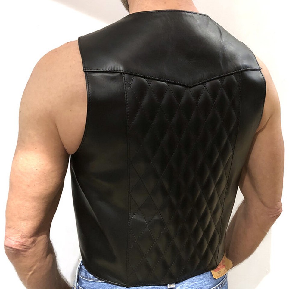 New Genuine Calf leather Bar vest Open Front Sleeveless Fetish gay BDMS ...