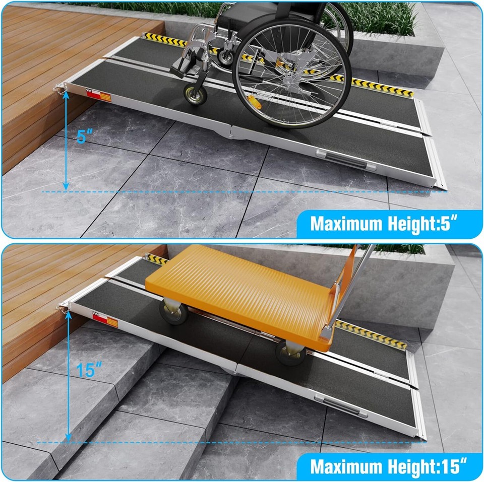 2-10ft Folding Aluminum Wheelchair Ramp Portable Mobility Scooter Non ...