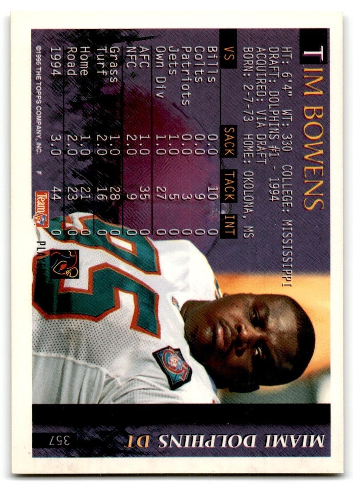 1995 Bowman Tim Bowens Miami Dolphins #357 | eBay