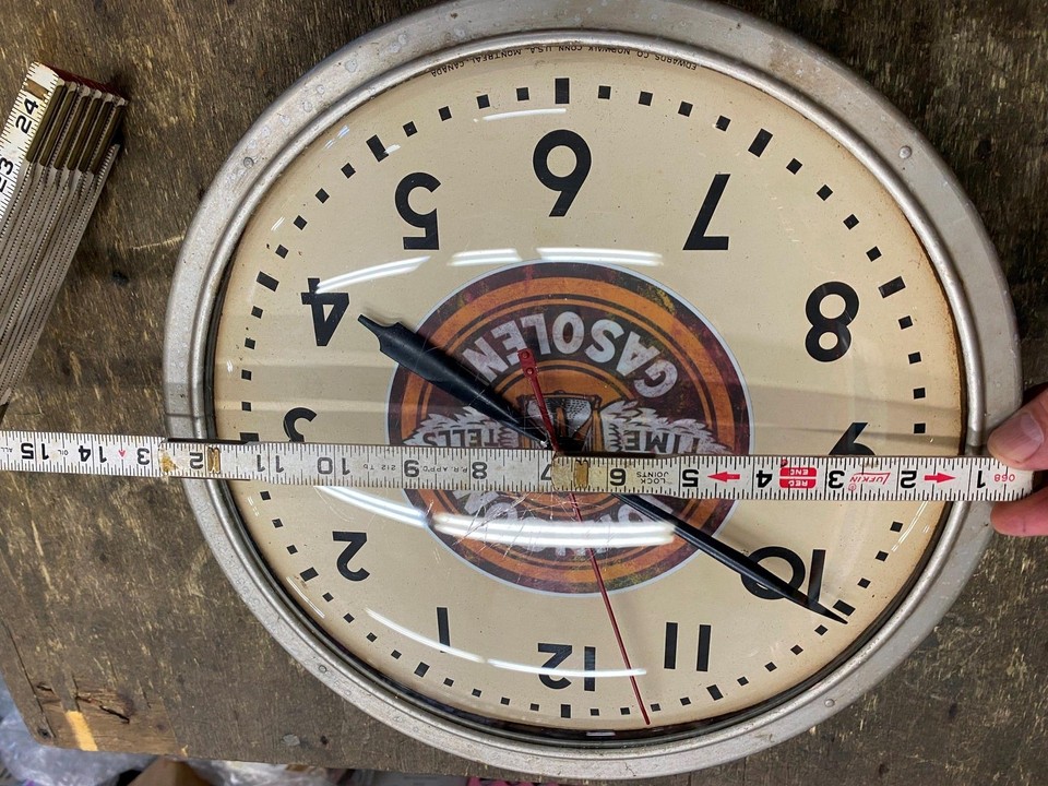 Vtg Edwards Clock Johnson Gas OIl Man Cave Service Station 13" Glass ...