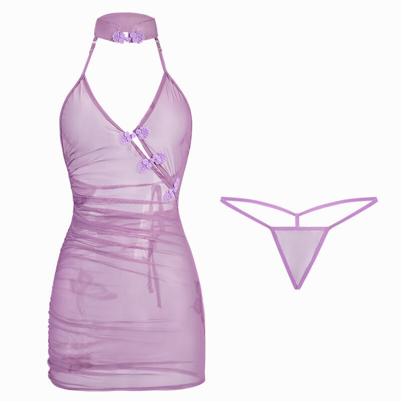Chinese Style Women Sheer Qipao Dress Sleepwear Underwear Sexy ...