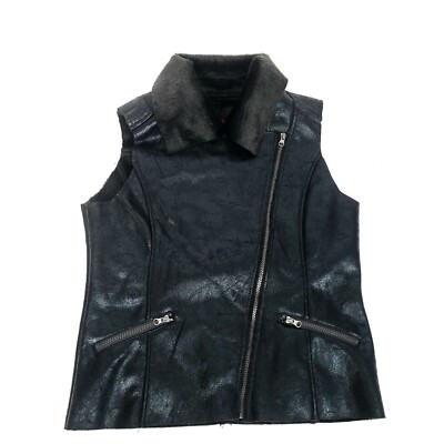 Yoki Black Faux Shearling Shiny Faux Suede Moto Vest Size L | eBay