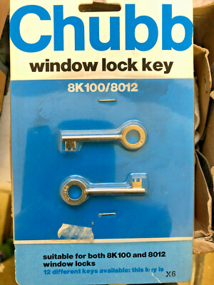 CHUBB REPLACEMENT WINDOW LOCK KEYS X 2 FOR 8K100/8012 KEY NUMBER X6 ...
