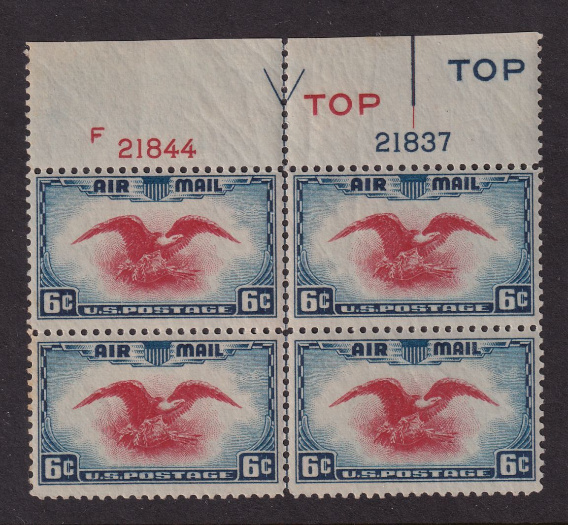 1938 Airmail 6c bi-color Sc C23 Eagle & Shield MNH plate block Type 2 ...