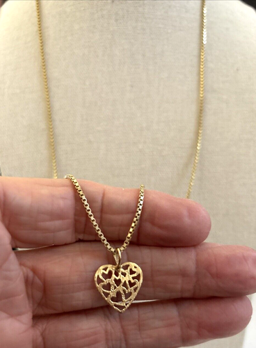 14 karat gold heart Pendant on a Danecraft 925 Sterling Vermeil 23 inch ...