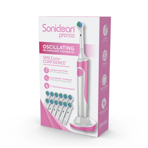 Soniclean Pro 1100 Oscillating Rechargeable Toothbrush + 12 Brush Heads - Pink | eBay