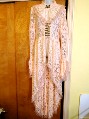 NWOT Amazing Lace Ladies S. Pink Solid Lace Gown/Cover up 52" long w ...