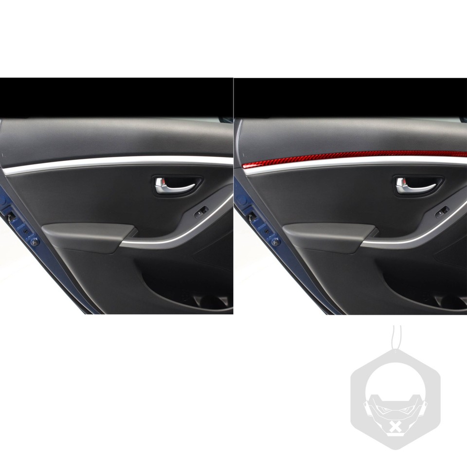 Red Carbon Fiber Interior Rear Door Panel Trim Strip For Hyundai ...