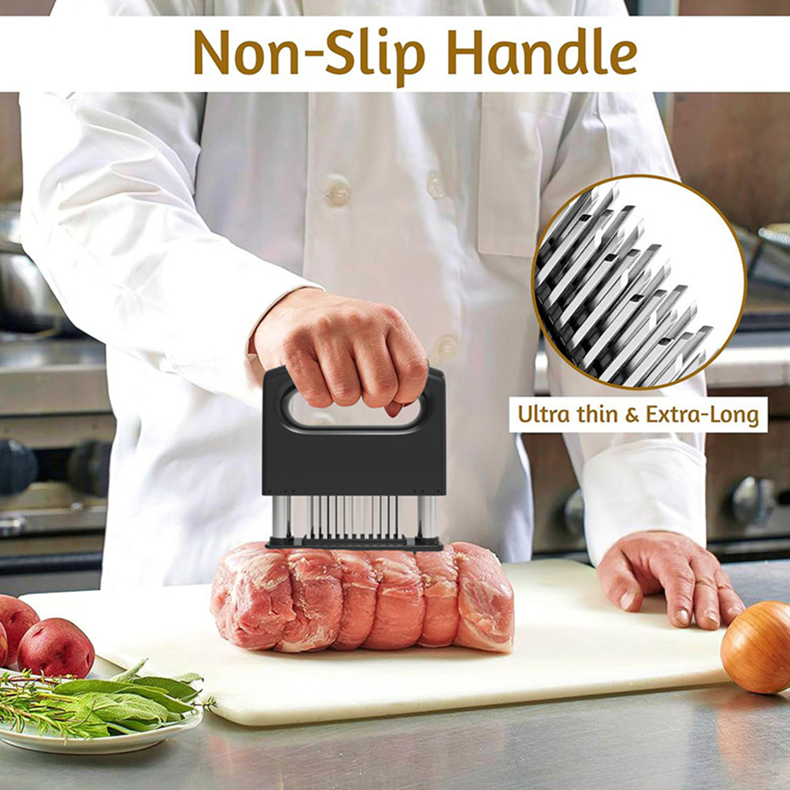 Stainless Steel Steak Meat Tenderizer Chicken Pouch Hole Needle Cooking ...