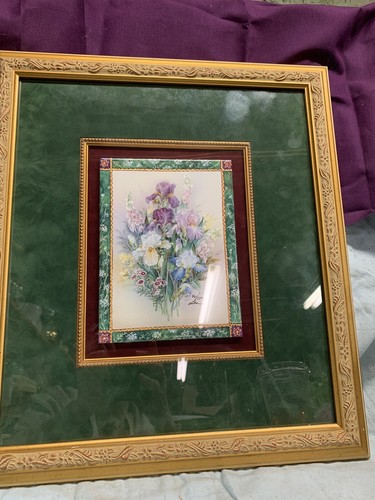 Vintage Lena Liu Art Tile Motif Iris Bouquet Signed Framed Limited 961/ ...