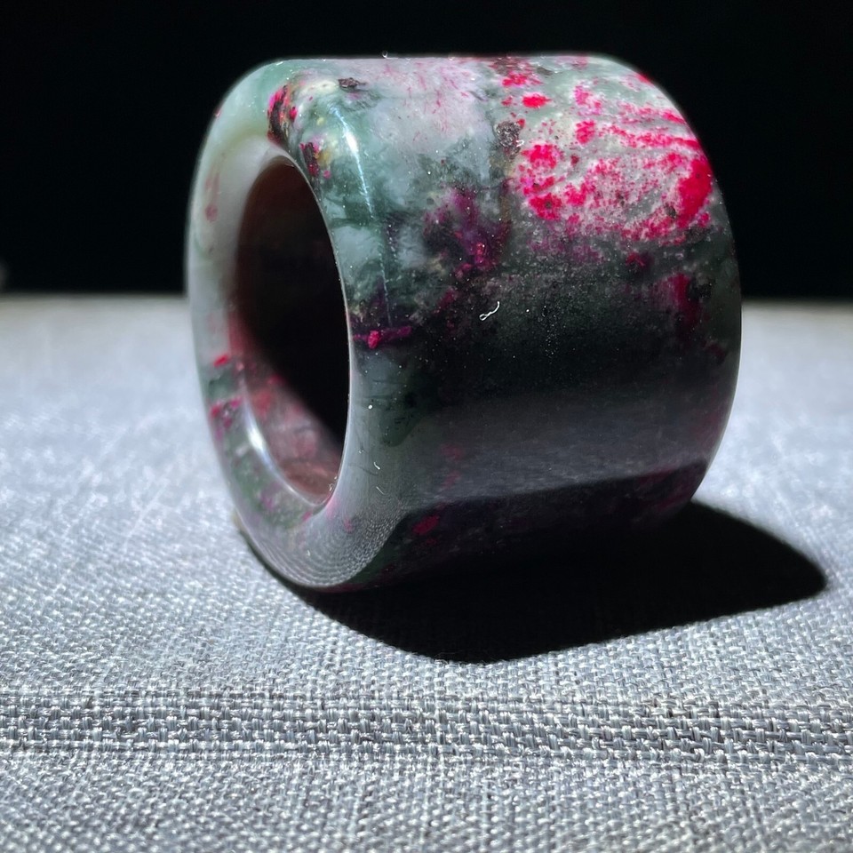 21-22MM China Jade Ring natural peach blossom Jade Ring jewelry Thumb ...