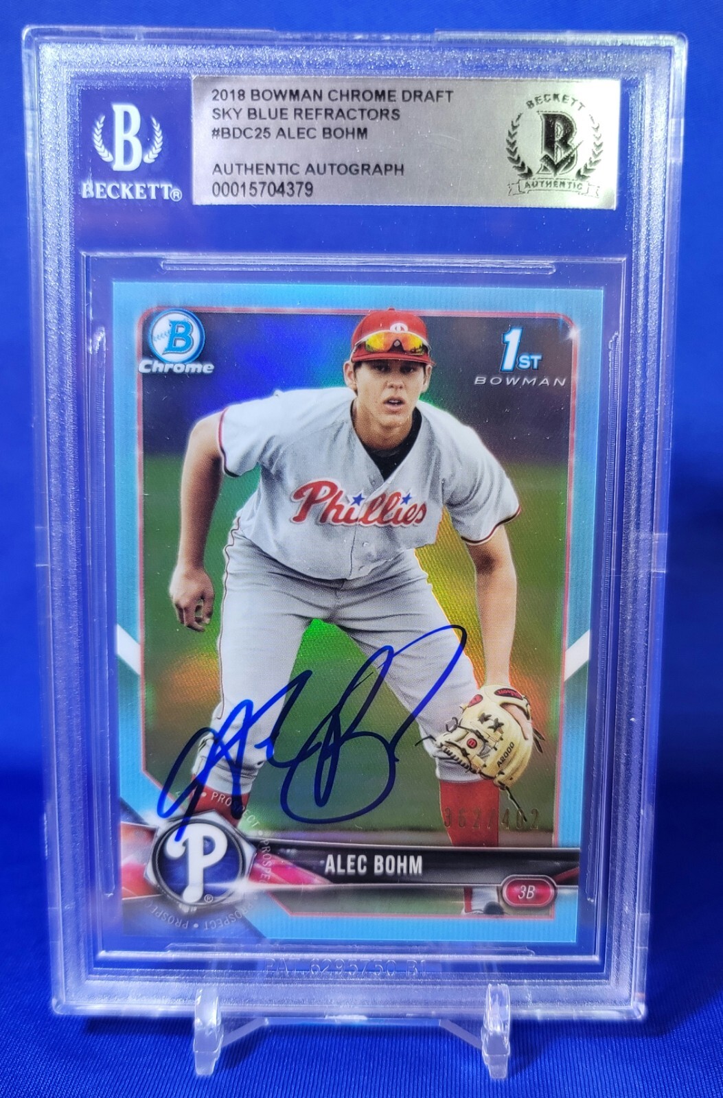 2018 Bowman Draft Chrome Alec Bohm Sky Blue /402 Signed Beckett ...