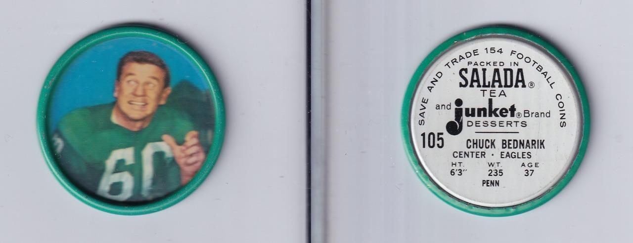 1962 Salada Junkett Desserts Football Coin # 105 Chuck Bednarik Eagles ...