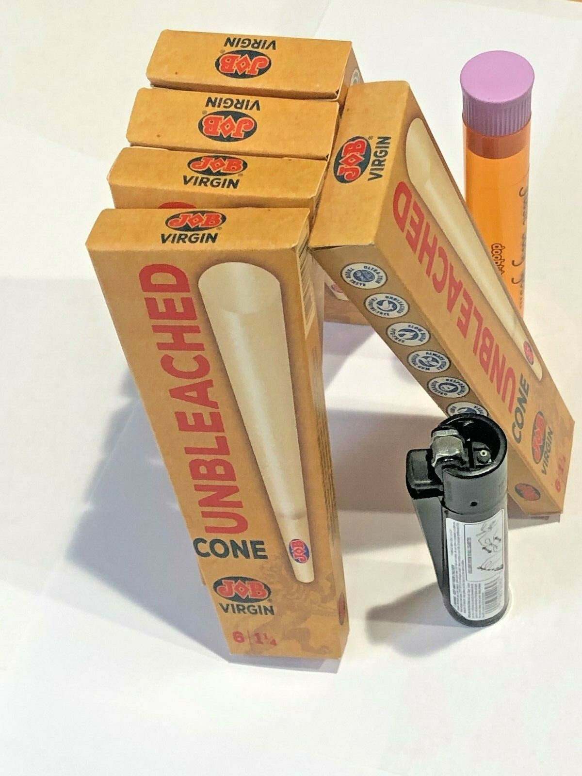 JOB Virgin Unbleached Cones 1 1/4, Five Packs of 6 Cones Plus Raw Black ...