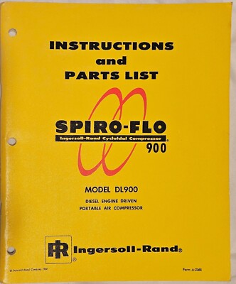 Ingersoll Rand Gyro Flo DL900 Portable Air Compressor Owner Operator ...