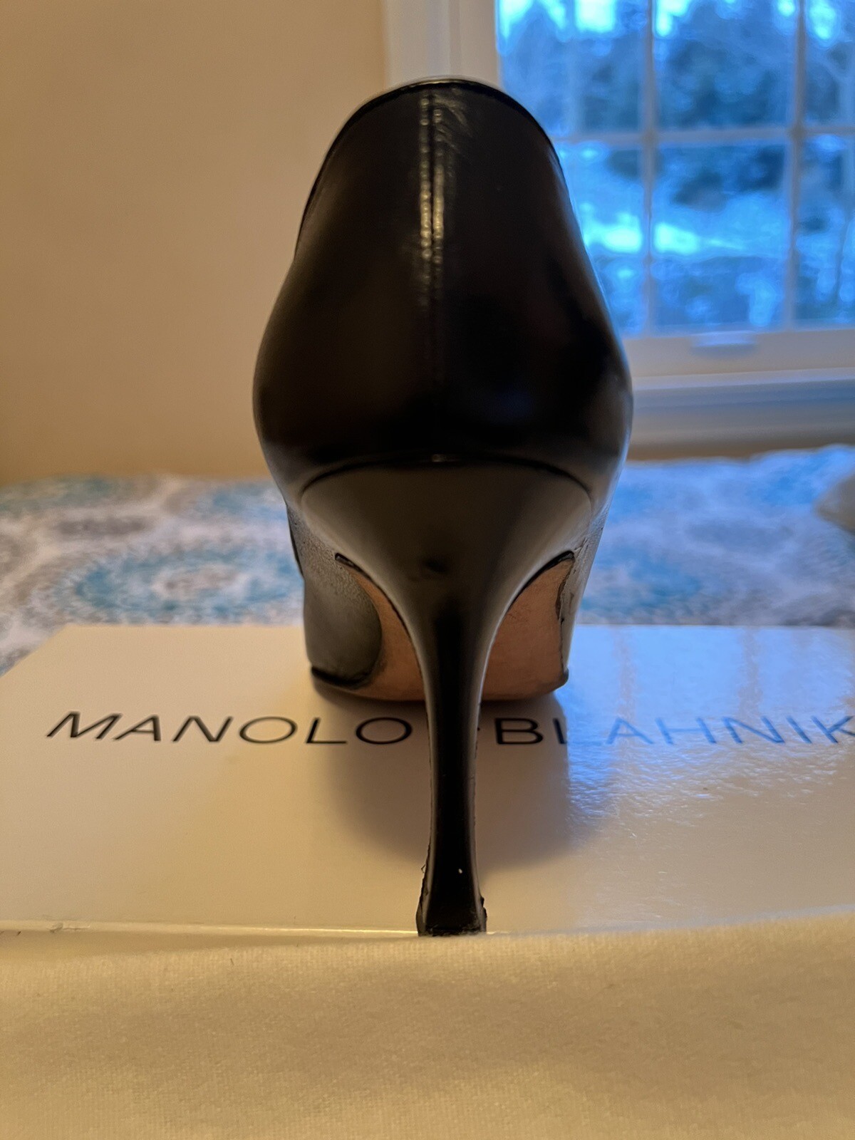 Manolo Blahnik Black Leather Strada 3in Heels W/box/ Sleep Bag/hardly ...