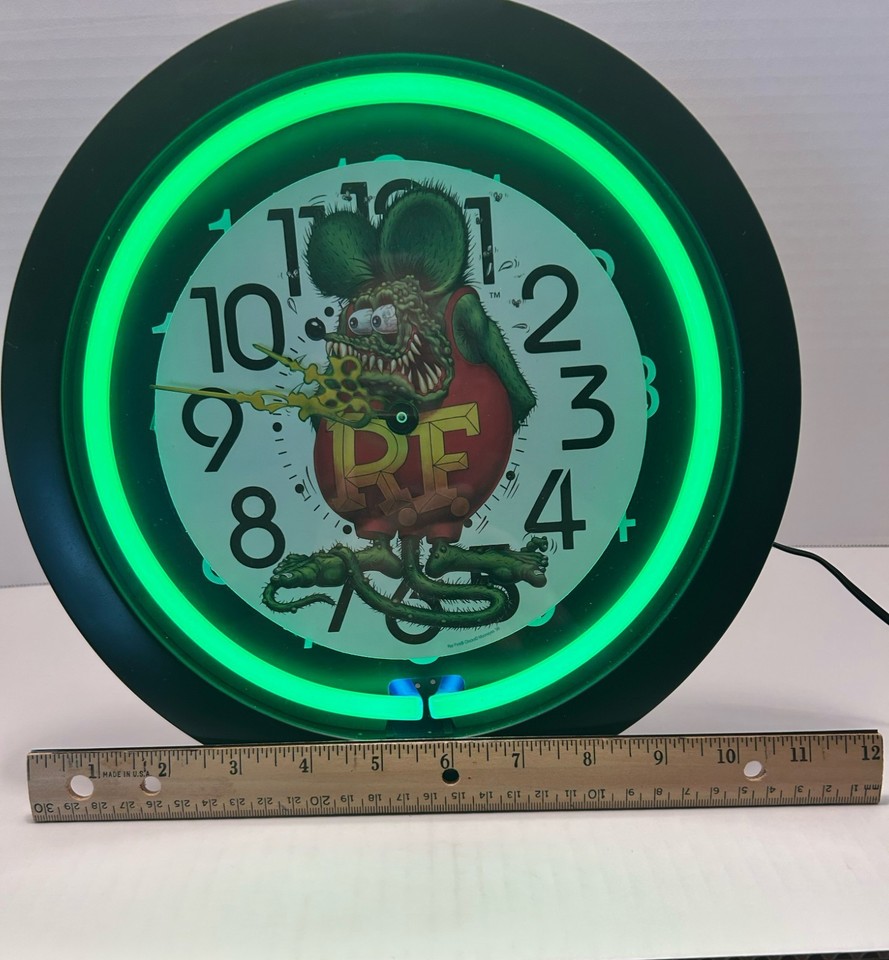 Rat Fink Green Single Neon Vintage 11" Wall Clock for Garage, Bar, man ...