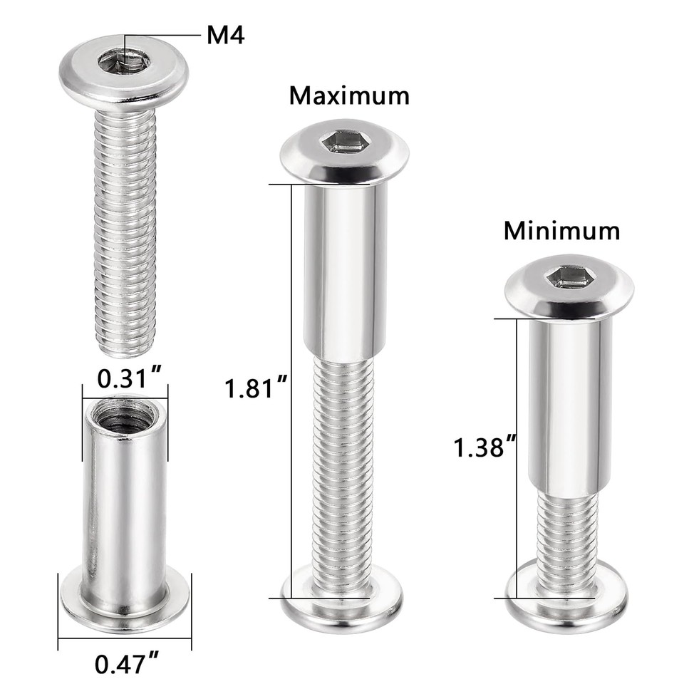 200 Sets Silver M6x30mm Furniture Connector Bolt and Barrel Nut Set ...