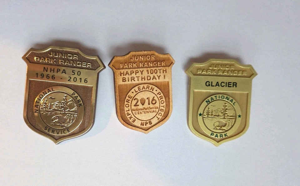 3 Junior Park Ranger Badges Pins 2016 100th NPS Glacier NHPA 50 Wood ...