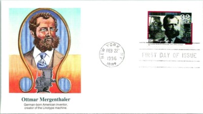 OTTMAR MERGENTHALER INVENTOR LINOTYPE MACHINE PIONEER FLEETWOOD CACHET ...