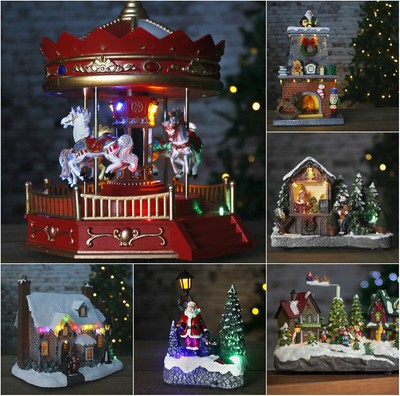 Christmas Village Scene Ornaments Musical LED Moving Xmas Decoration ...